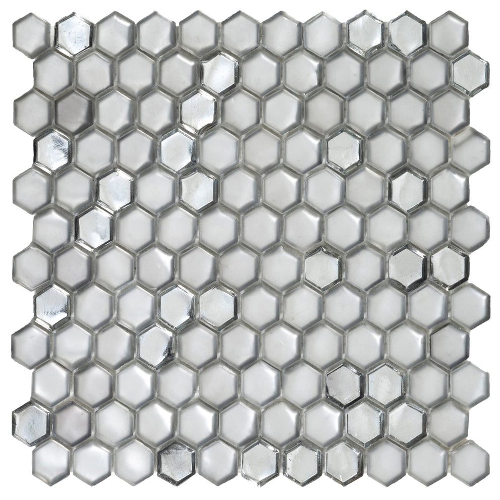 11x11 Silver Hexagon Polished and Honed Glass Mosaic Tile - Silver ...