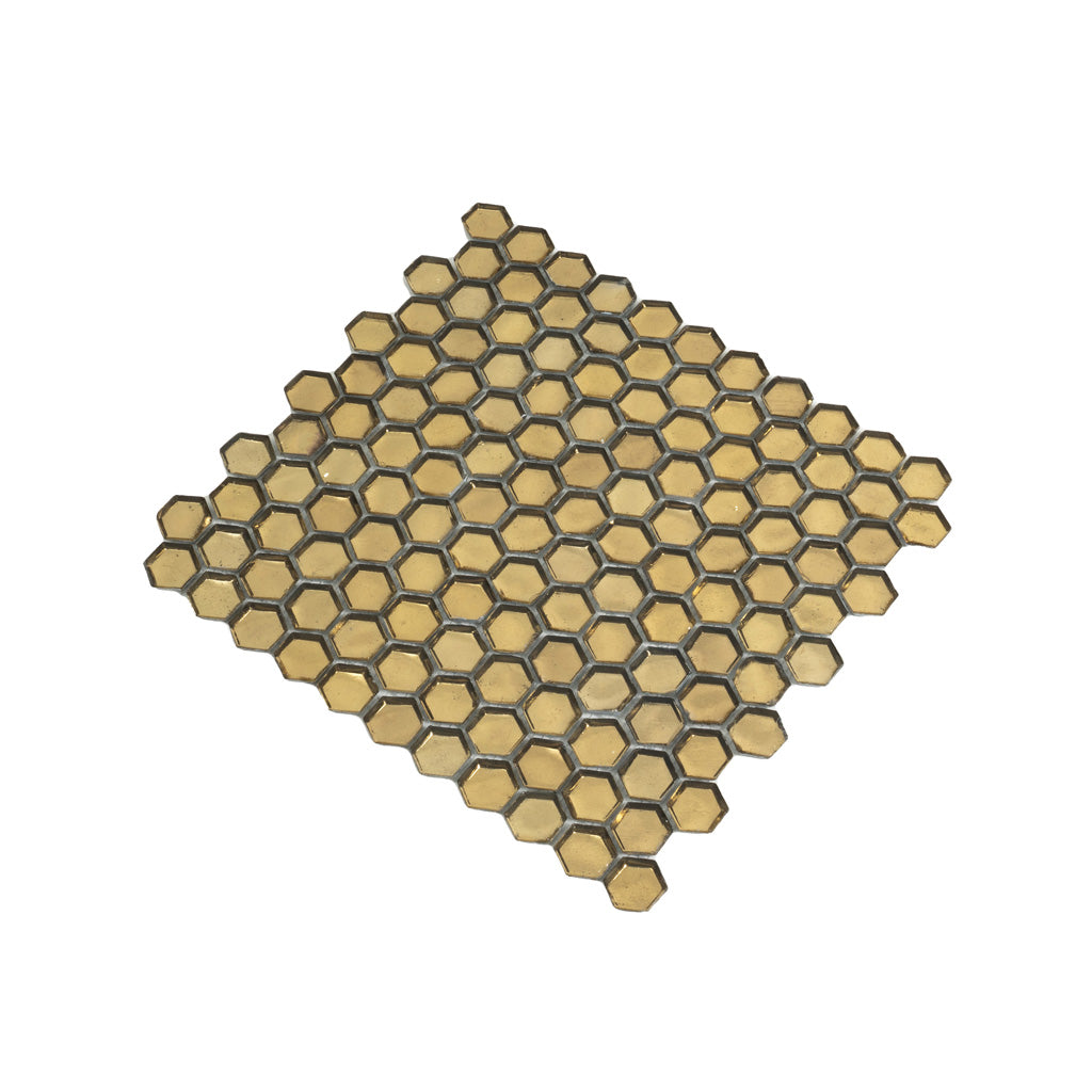 Shop Online 10.8 x 11.5 Gold Glossy Hexagon Glass Mosaic Tile - Gold ...