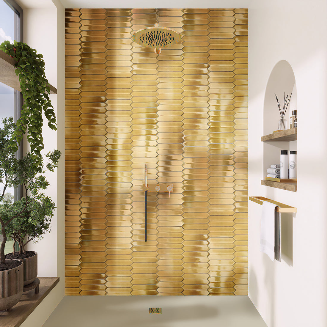 2x10 Piquet Glossy Gold Ceramic Picket Tile - Gold Piquet Tile - Gold ...