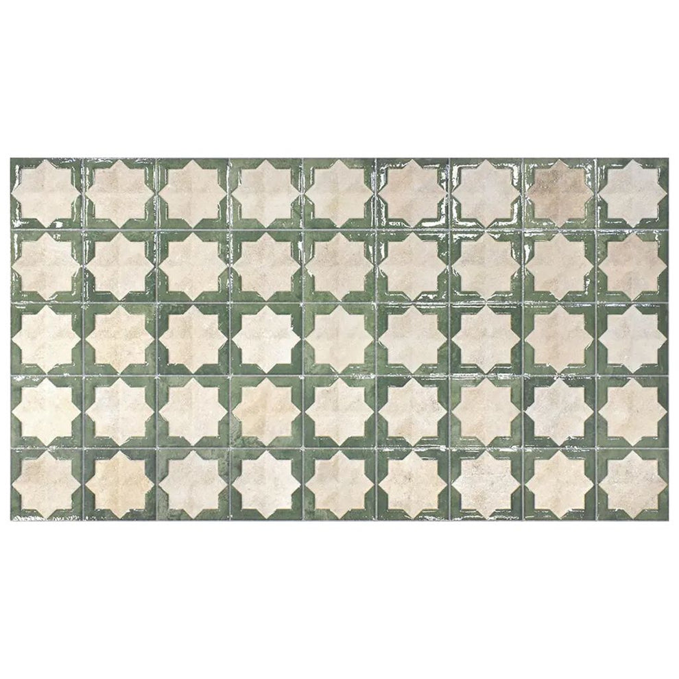 Russian Green Beige 12x22 Matte Glossy Rectangle with Star Details Por ...