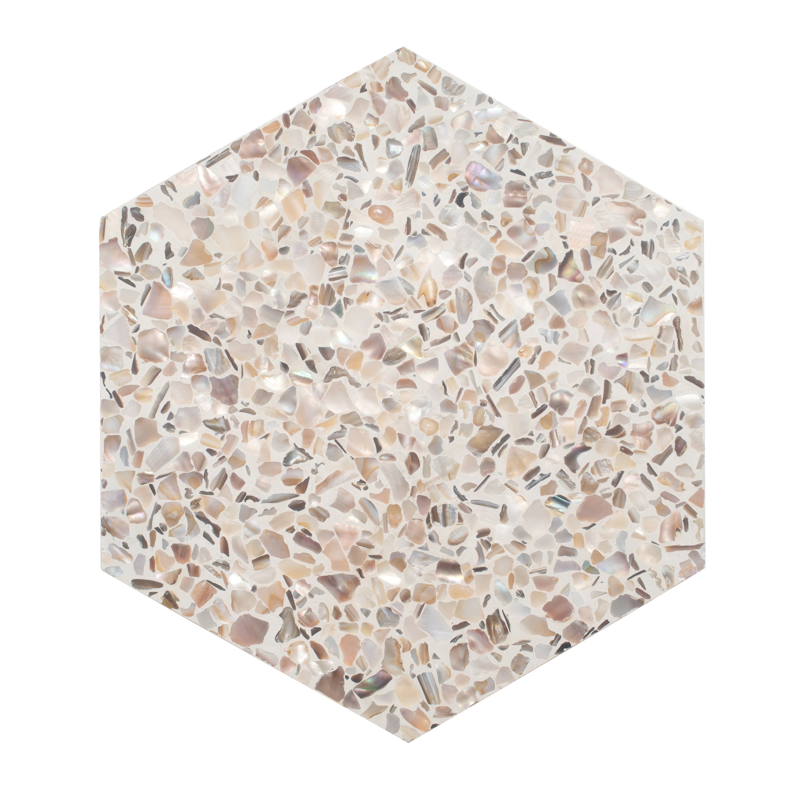 Ivory White with Copper flecks 9x8 Glossy Shell, Terrazzo Hexagon Tile ...