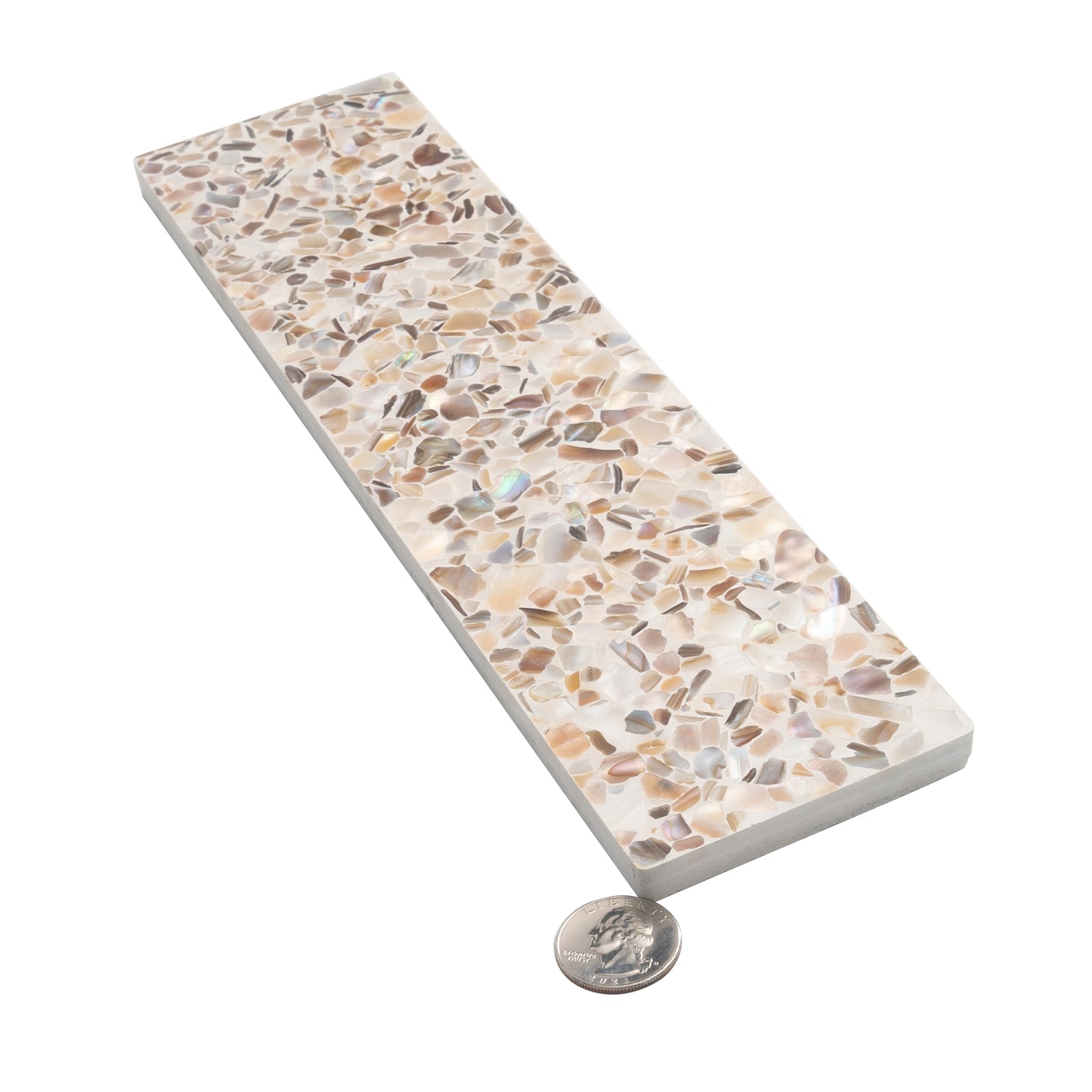 Ivory White with Copper flecks 3x12 Glossy Shell, Terrazzo Elongated S ...