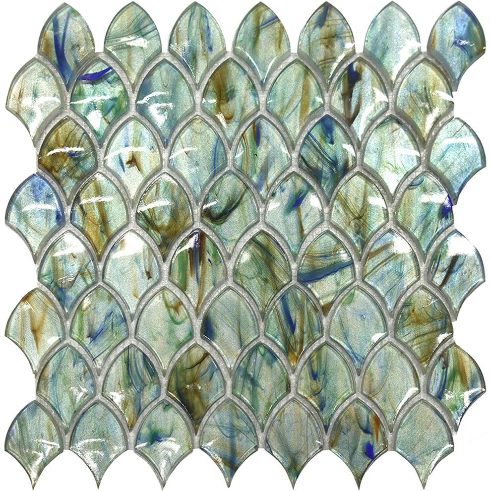 Blue Silver 11x11 Glossy Fish Scale Tile for Coastal & Modern Style ...