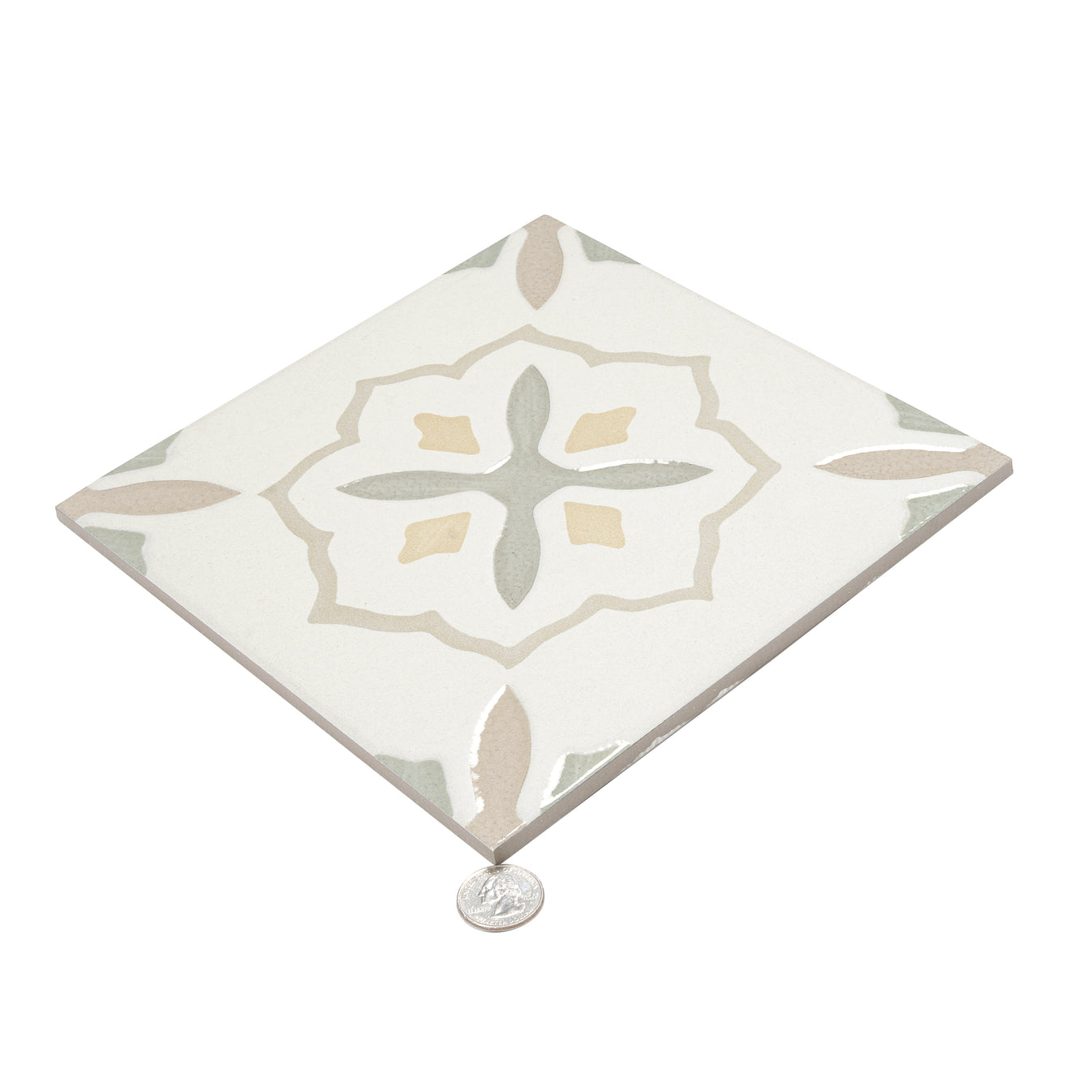 Off-White Yellow 9x9 Matte, Glossy Floral Square Porcelain Tile (13 pa ...