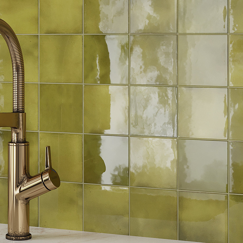 Olive Green 4x4 Glossy Square Ceramic Tile for Backsplashes – Apollo Tile