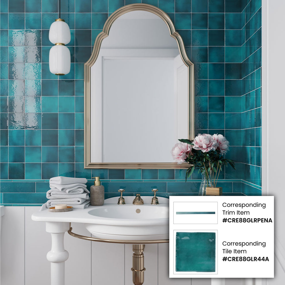 0.5x8 Teal Green Ceramic Pencil Tile Trim for Shower Walls & Floors ...