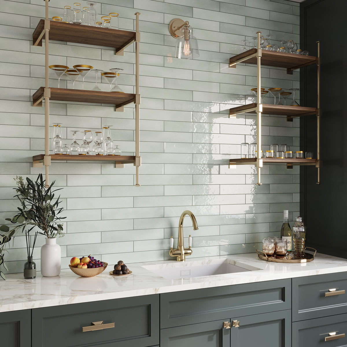 3x16 Tea Green Ceramic Subway Tile for Kitchen Backsplash Walls ...