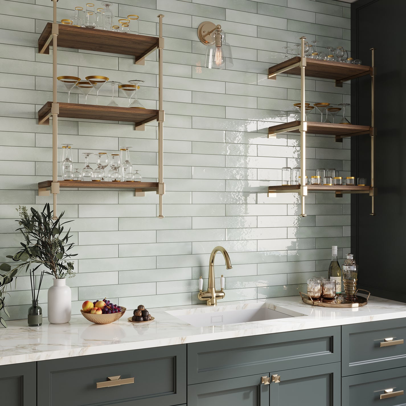 3x16 Tea Green Ceramic Subway Tile for Kitchen Backsplash Walls ...