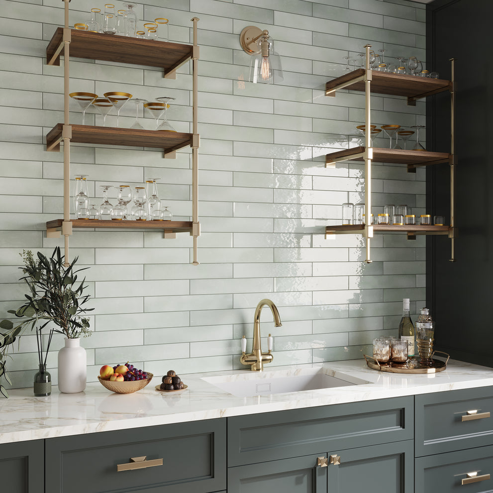 3x16 Tea Green Ceramic Subway Tile for Kitchen Backsplash Walls ...