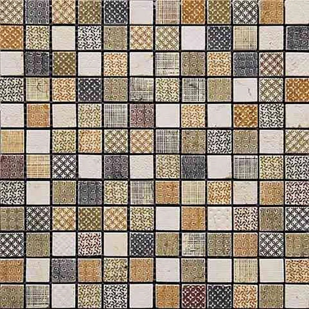 Gold, Ivory, Black, Silver 12x12 Textured Stone Square Mosaic Tile (4 ...