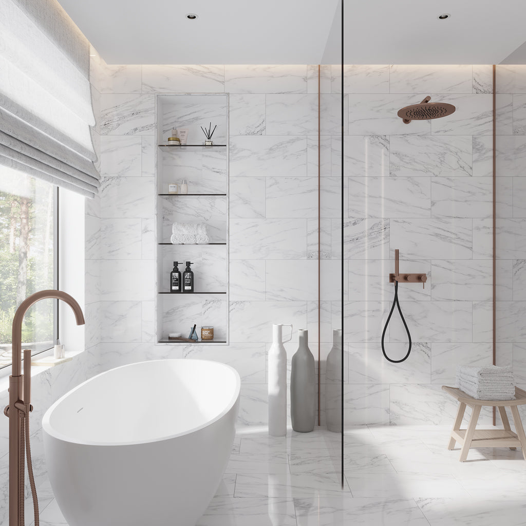 White 12x24 Polished Marble Tile for Wall and Floor space – Apollo Tile