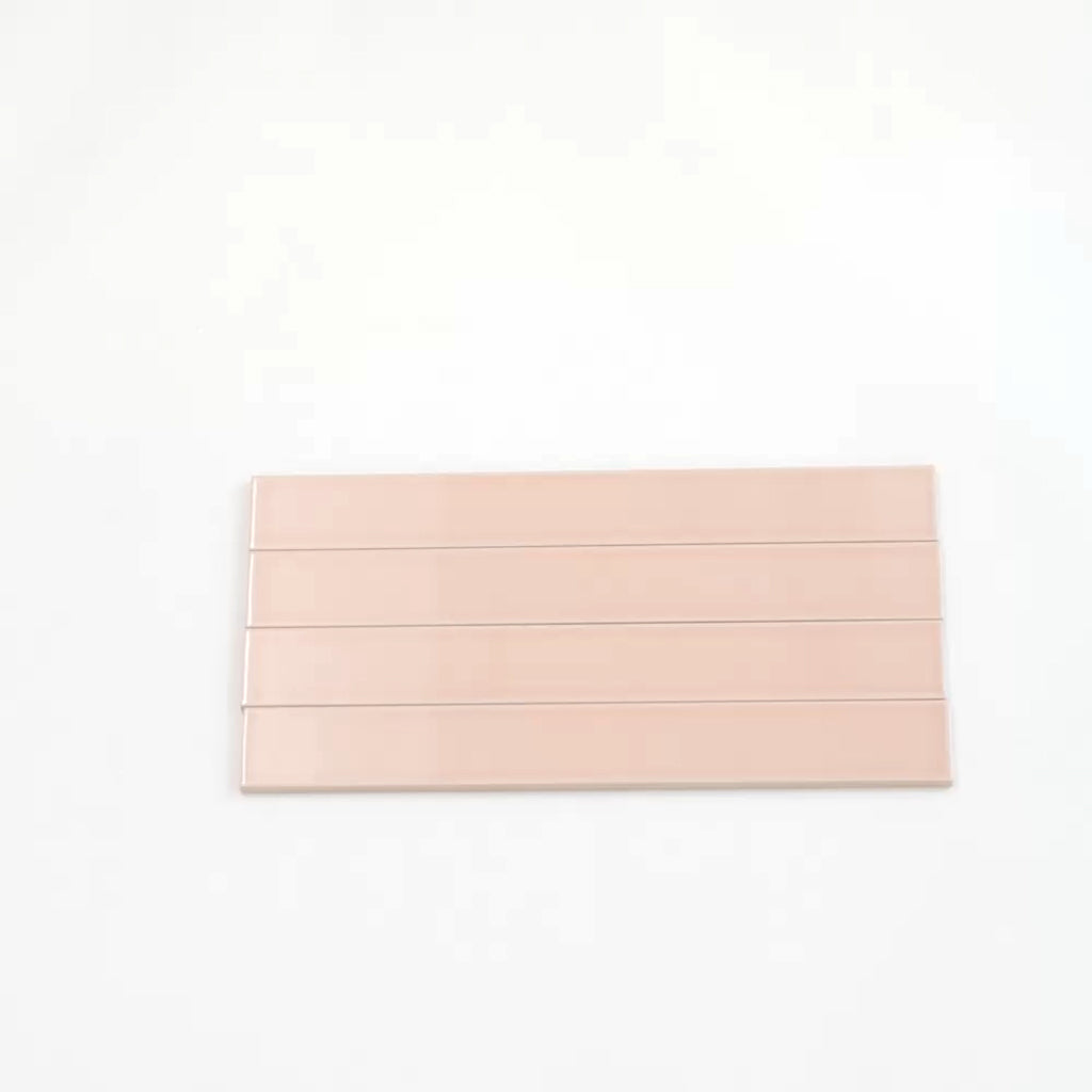 Horizonte 1.97 in. x 15.75 in. Glossy Powder Pink Ceramic Subway Wall ...