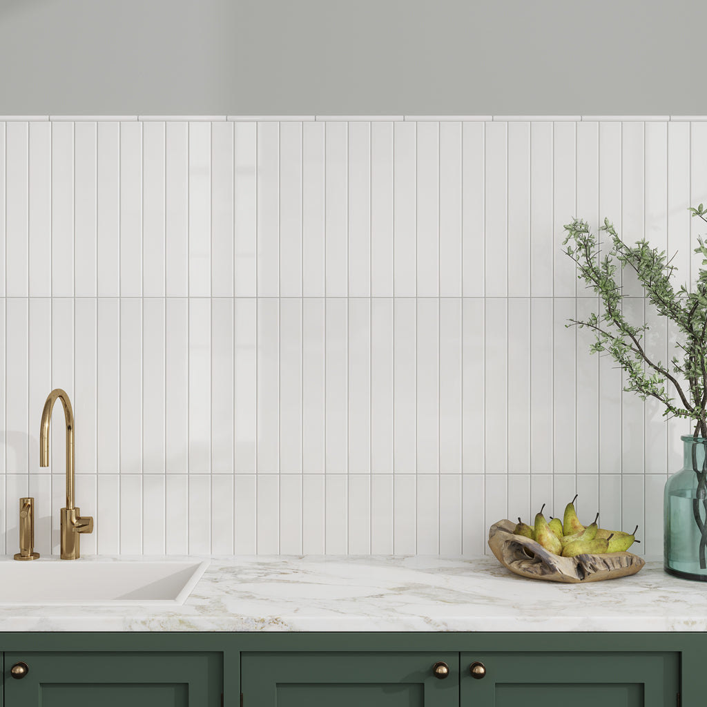 Snow White 0.5x8 Glossy Ceramic Pencil Tile Trim (10 pack, 0.27 sq ft ...