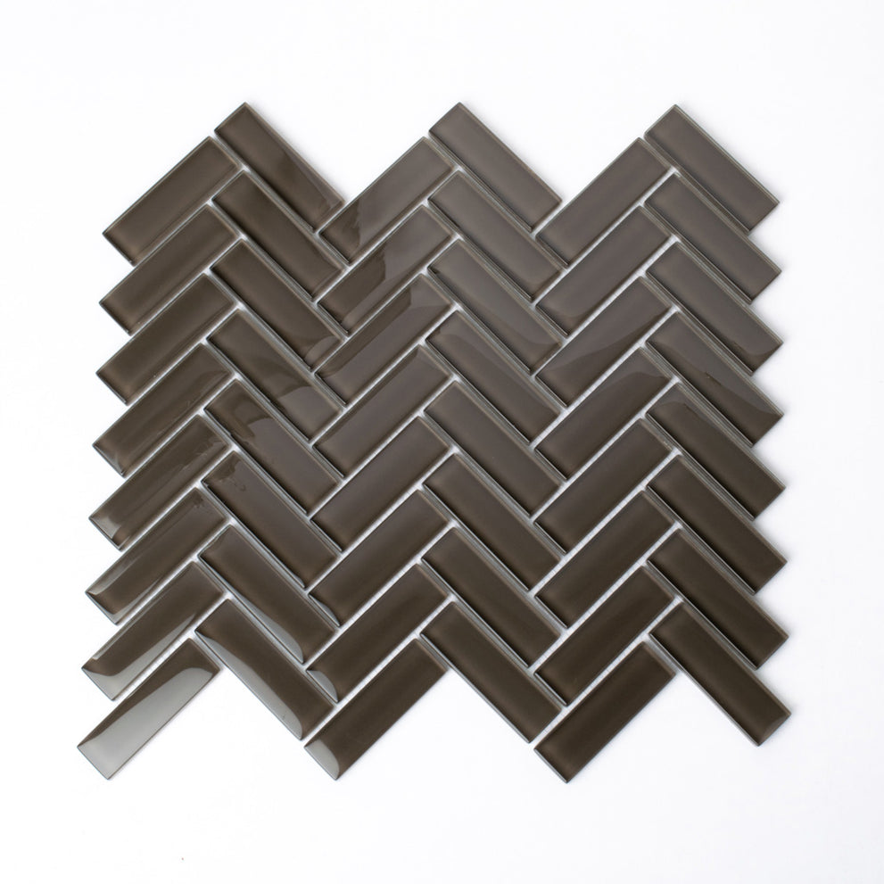 11x13 Ash Gray Herringbone Polished Glass Mosaic Tile - Ash Gray ...