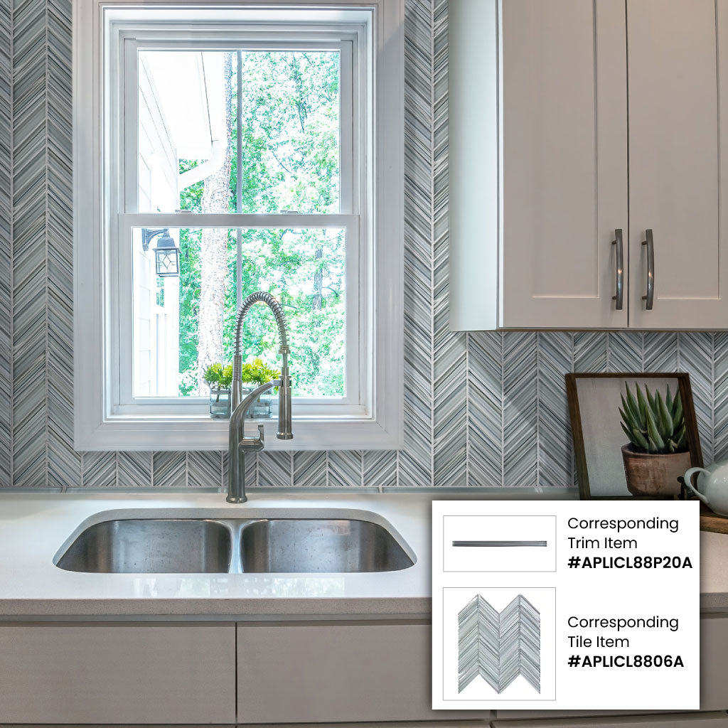 0.6 x 12 Stone Blue Glass Glossy Pencil Liner Tile Trim | Stone Blue ...