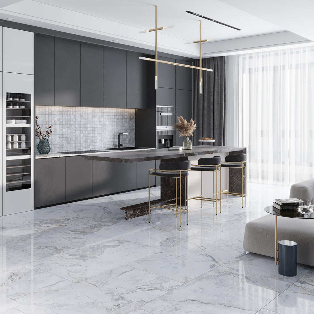 Pale Gray 24x48 Polished Porcelain Large Format Tile (2 pack, 15.5 sq ...