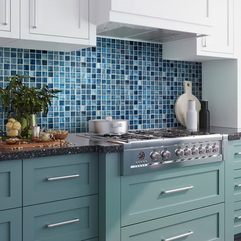 11 x 11 Blue Polished and Matte Finished Glass Mosaic Tile - Blue Matte ...