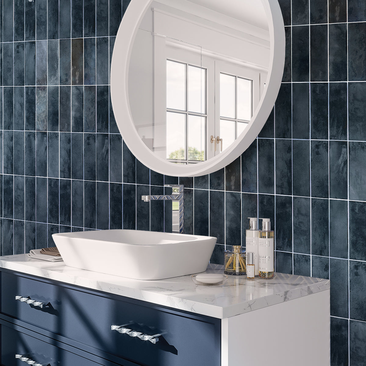 3x8 Blue Ceramic Subway Wall Tile for Showers, Bathrooms & Kitchens ...
