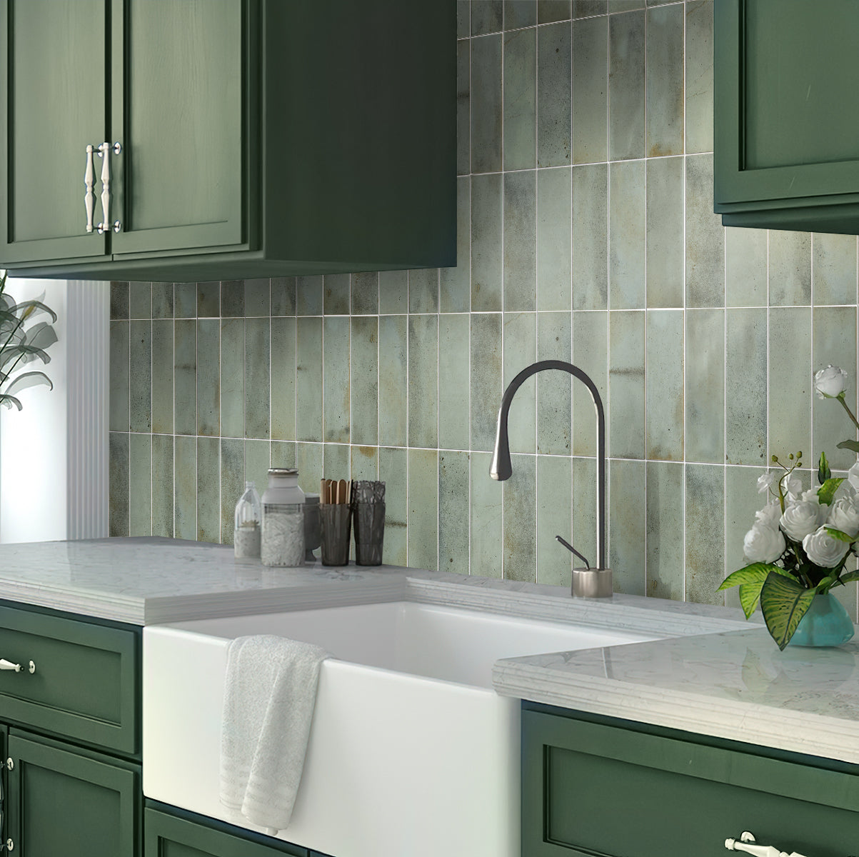 3x8 Antiek Glossy Green Ceramic Subway Tile - Green Ceramic Tile ...