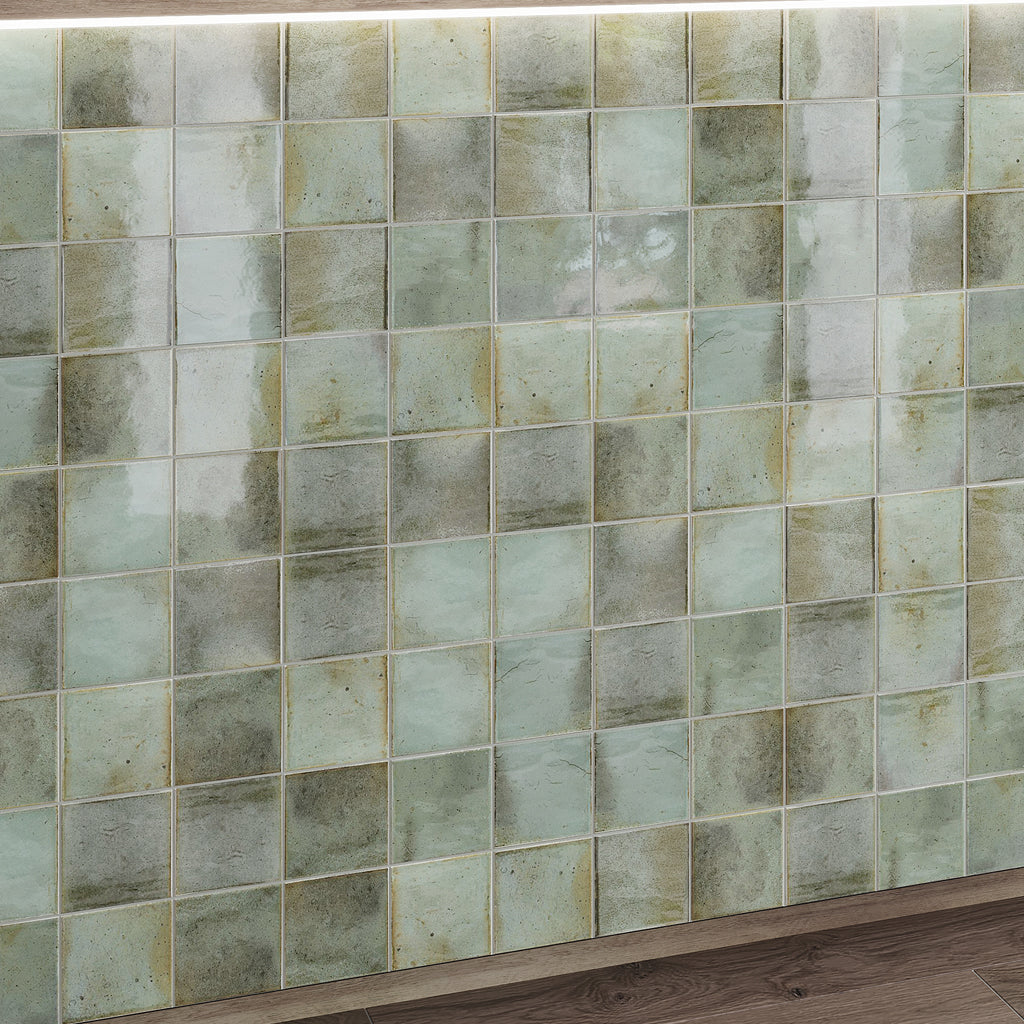 Sage Green 4x4 Glossy Square Ceramic Tile for Refined Indoor Settings ...