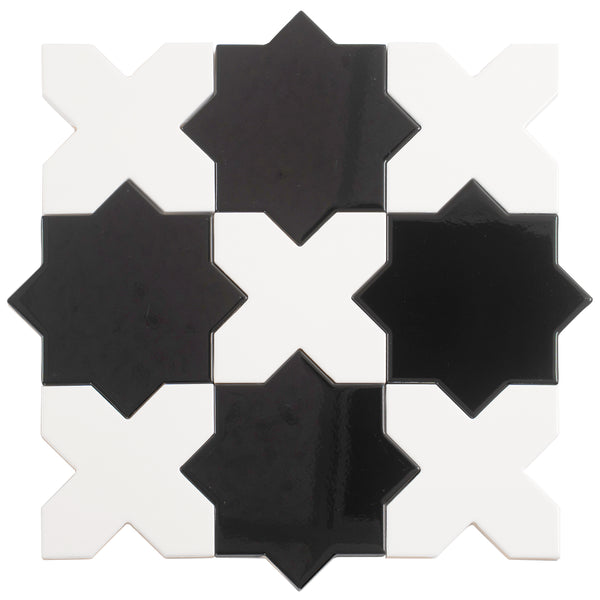 5" Black Star with Pearl White Cross Glossy Ceramic Wall and Floor Til ...