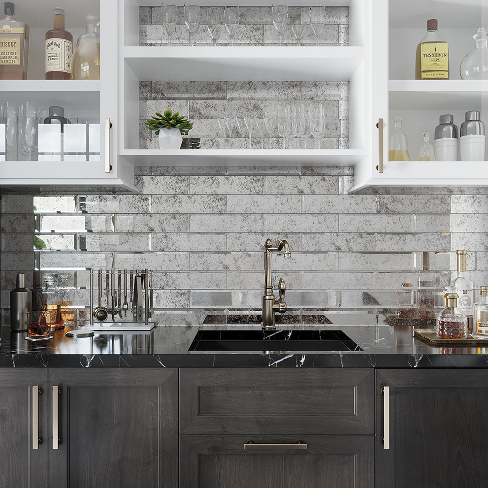 Order Online 3 x 12 Silver Beveled Polished Glass Subway Tile | Free ...