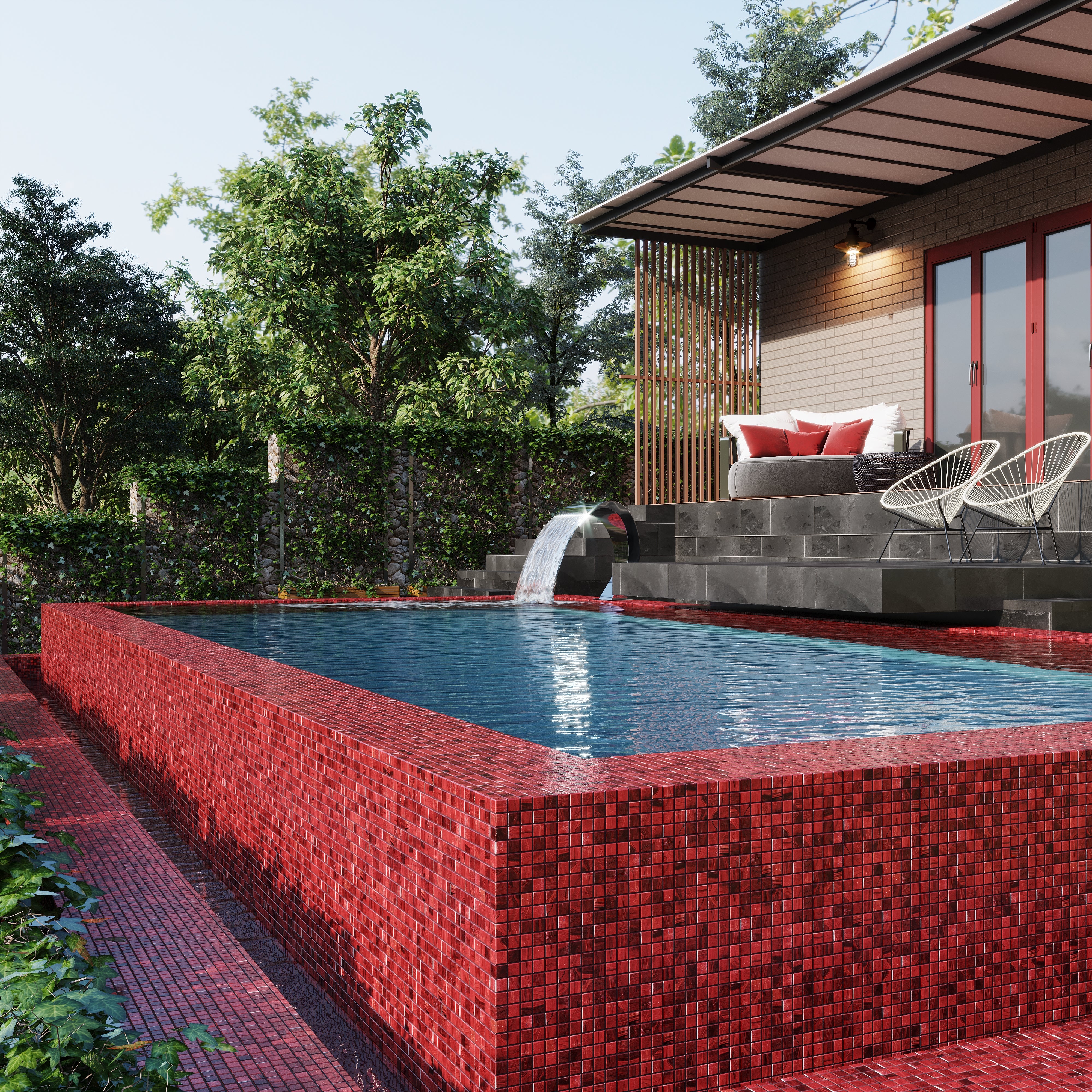12x12 Rose Red Glass Mosaic Tile for Showers, Patios, & Pools – Apollo Tile