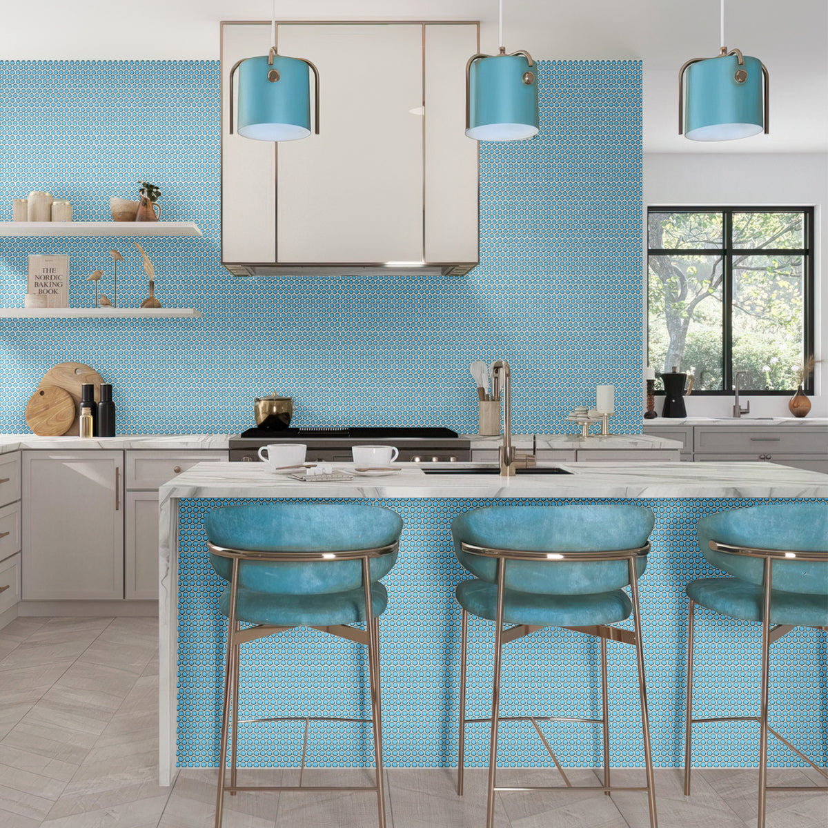 1x1 Cirkel Glossy Blue Porcelain Penny Round Tile - Blue Glossy Tile ...