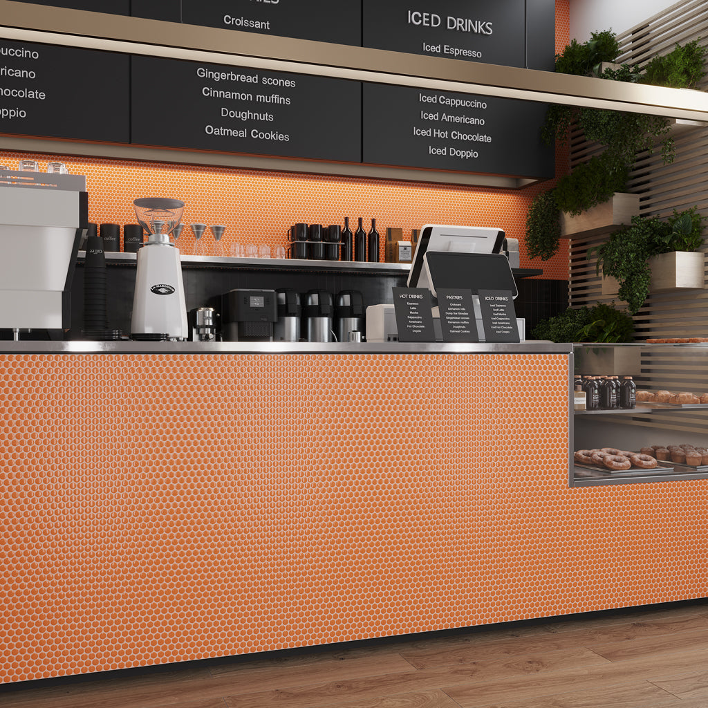 1x1 Cirkel Glossy Orange Porcelain Penny Round Tile - Orange Porcelain ...