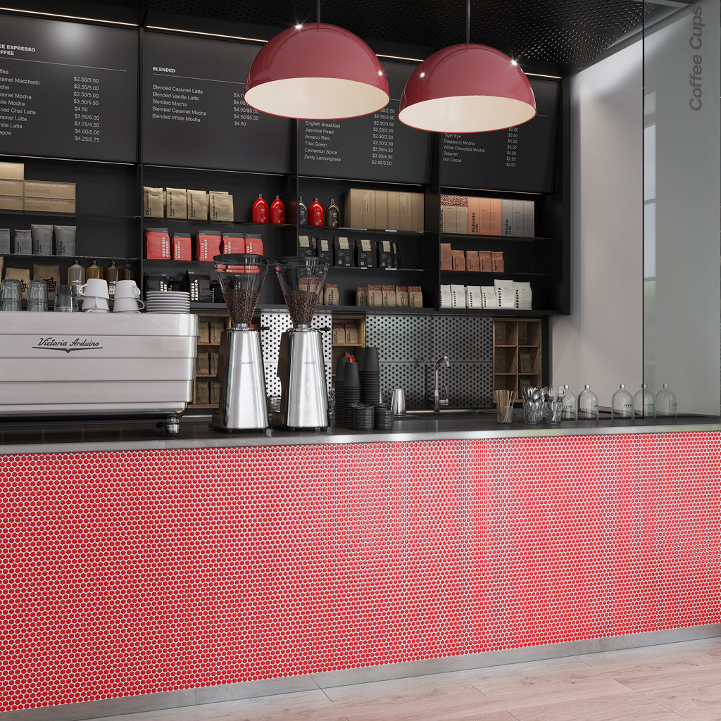 1x1 Cirkel Glossy Red Porcelain Penny Round Tile - Red Penny Tiles- Red ...