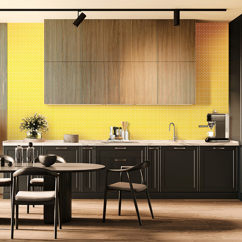 Yellow 12x12 Glossy Porcelain Penny Round Tile mosaic for Walls ...