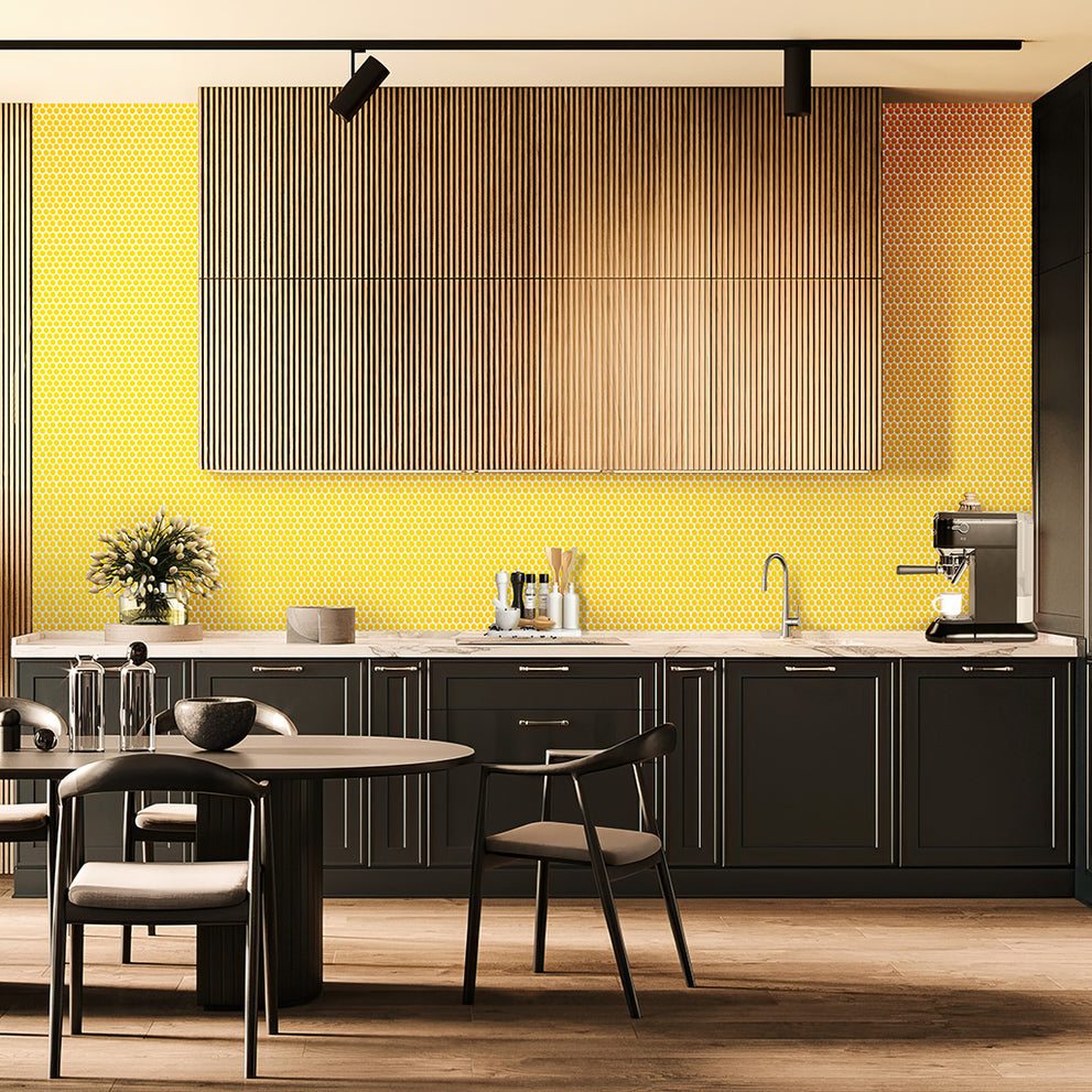 Yellow 12x12 Glossy Porcelain Penny Round Tile mosaic for Walls ...