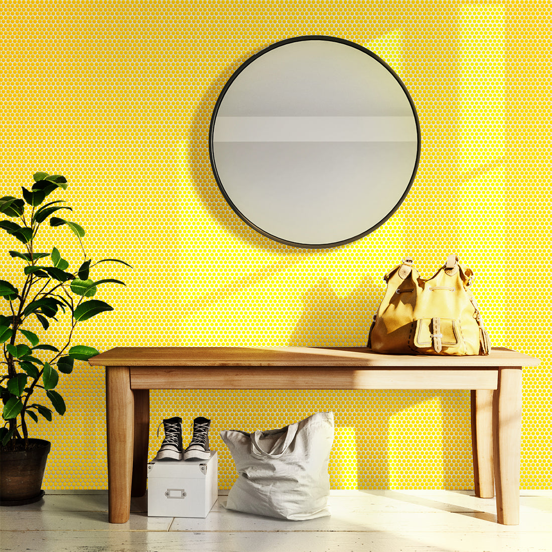Yellow 12x12 Glossy Porcelain Penny Round Tile mosaic for Walls ...