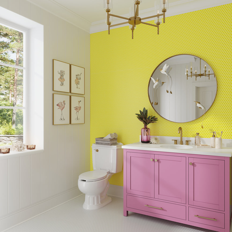 1x1 Cirkel Glossy Yellow Porcelain Penny Round Tile - Yellow Penny ...