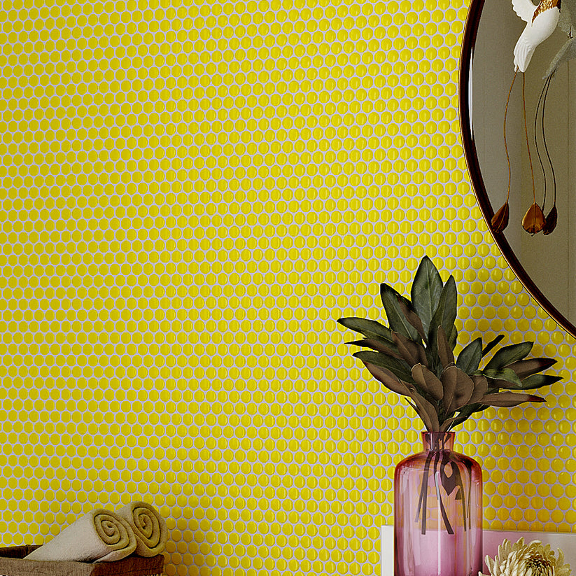 Yellow 12x12 Glossy Porcelain Penny Round Tile mosaic for Walls ...