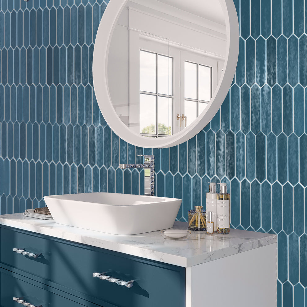2x10 Festa Glossy Blue Ceramic Picket Tile | Get it Quick! ️ 24 Hour ...