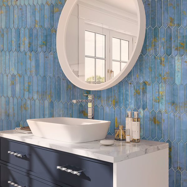 Blue 2x10 Picket Ceramic Tile for Showers, Bathrooms, and Kitchens ...