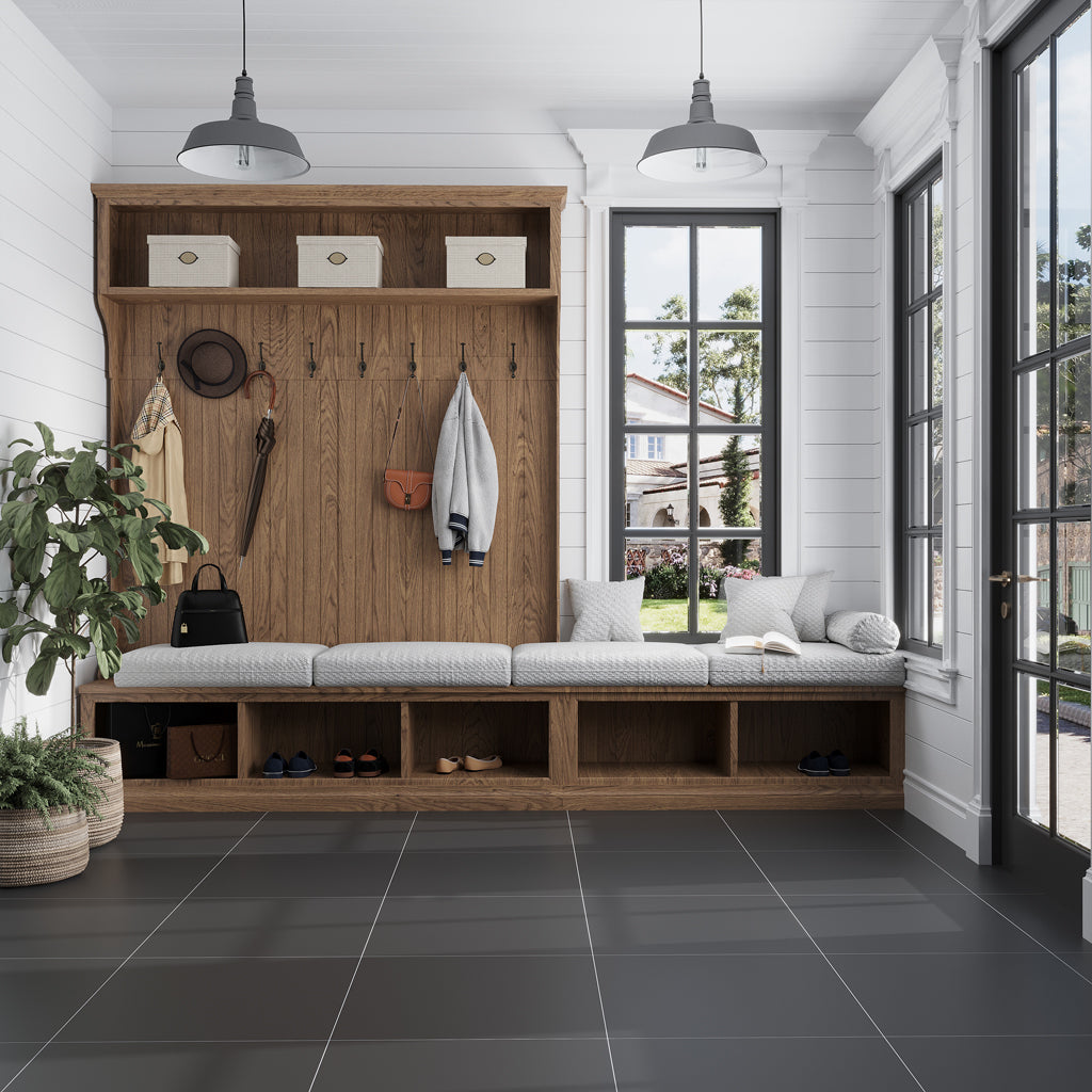 Deep Charcoal Black 24x24 Matte Square Porcelain Large Format Tile (4 ...