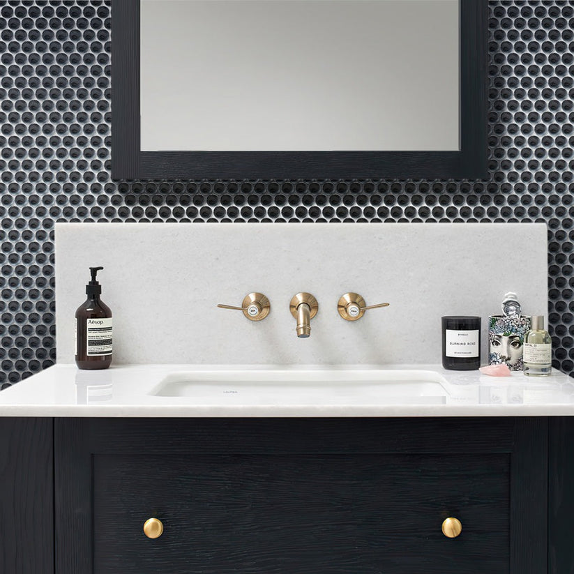 Buy Online 12 x 12 Black Penny Round Polished Glass Mosaic Tile at Best ...