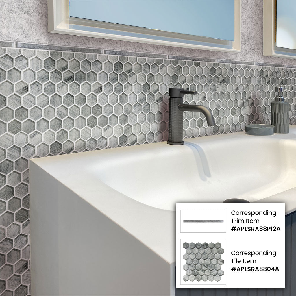 0.6 x 12 Light Gray Glass Glossy Pencil Liner Tile Trim | Ready for a ...