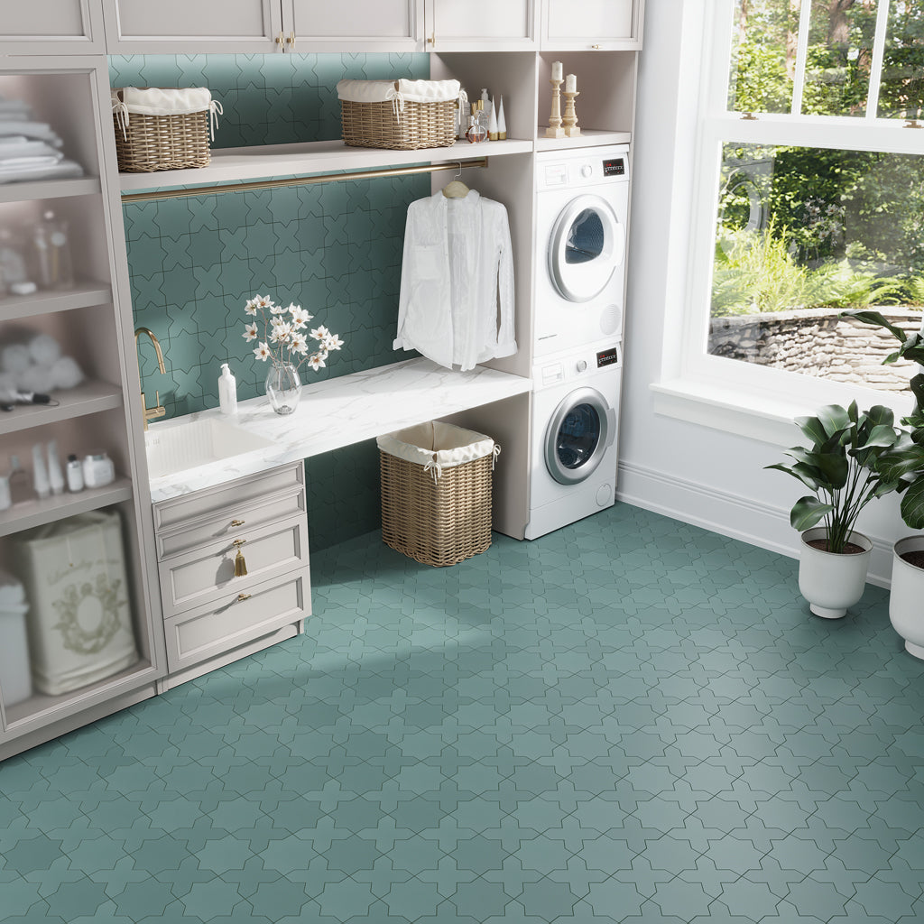 7x7 Sage Green Star Porcelain Tile for Walls, Floors, and Backsplash ...