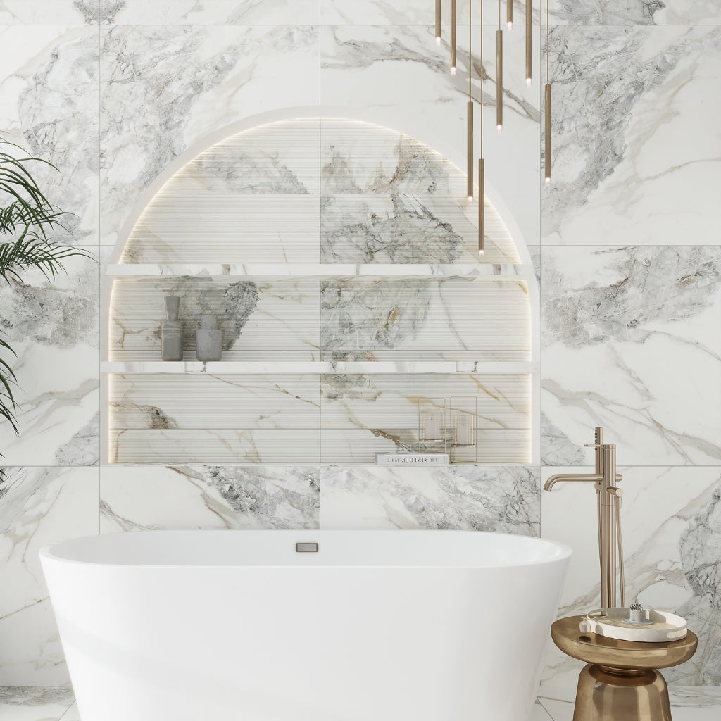 Cool White with Subtle Gray 12x48 Matte Porcelain Large Format Tile (3 ...