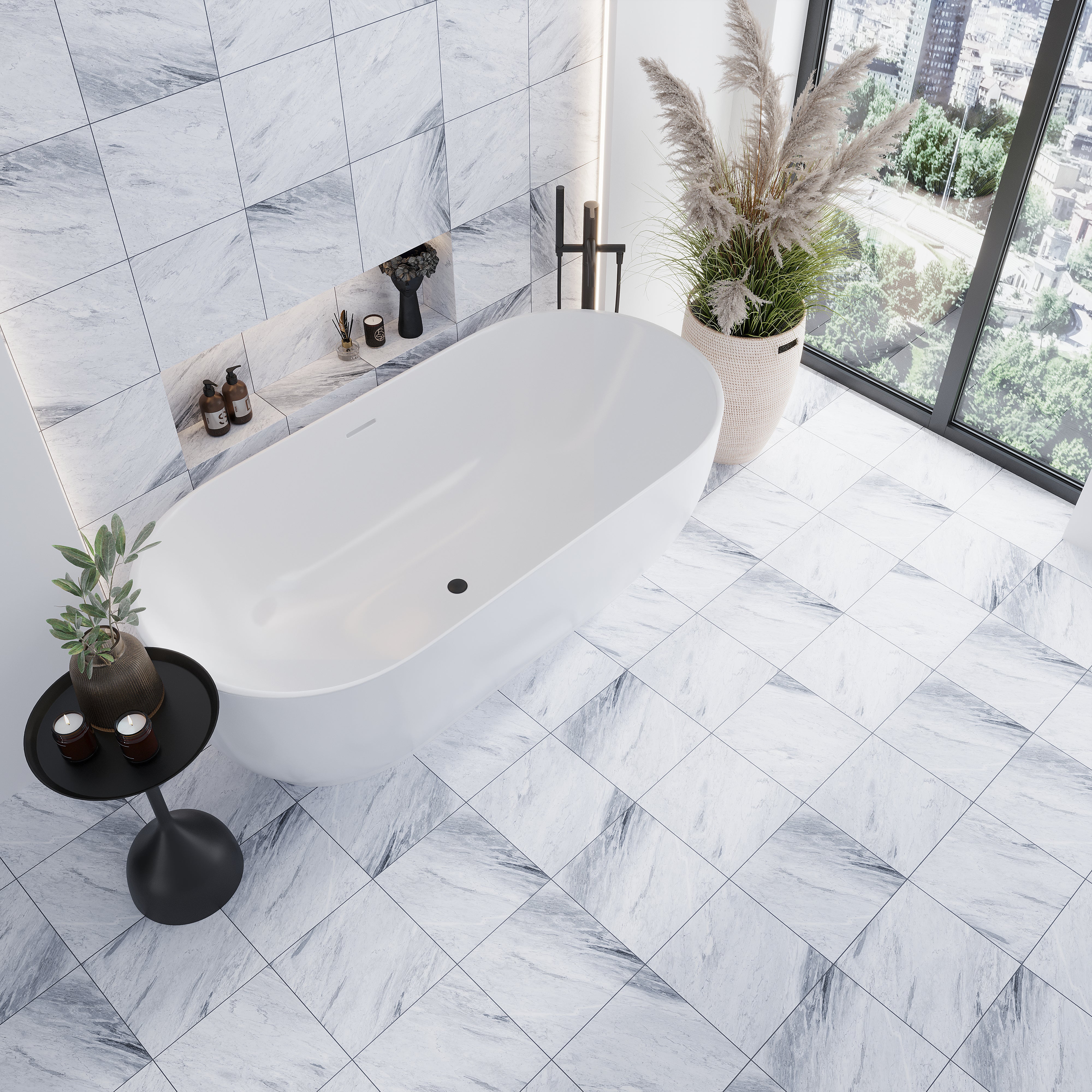 Blue Gray 12x12 Matte Marble-look Vein Porcelain Tile (14 pack, 13.56 ...