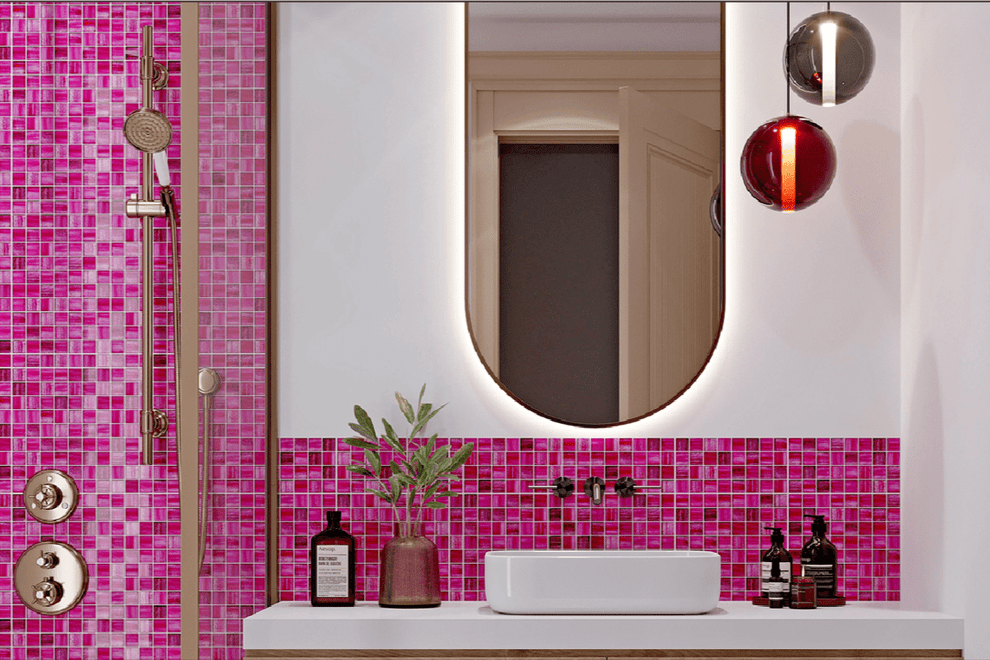 Fuchsia Pink 11x11 Glossy Glass Mosaic Tile | Bold Indoor/Outdoor Style ...