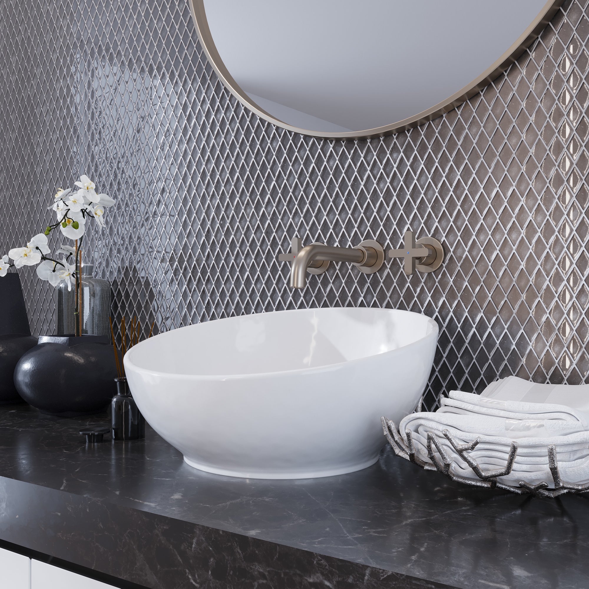 11x11 Gray Diamond Glossy Glass Mosaic Tile | Huge Trade Discounts ...