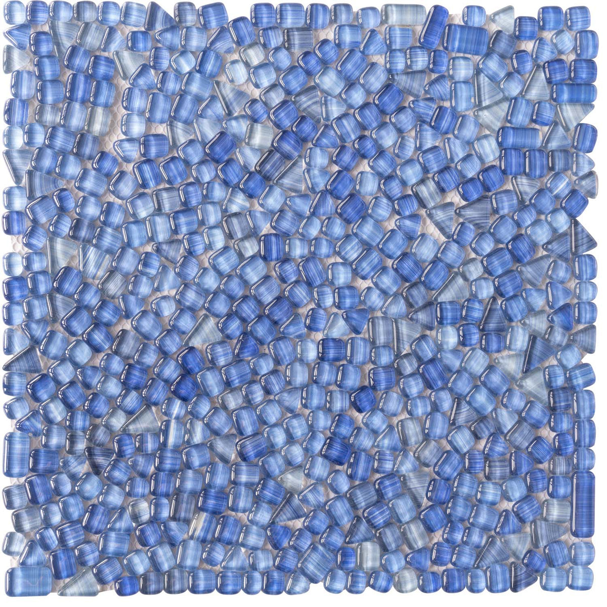 12 x 12 Blue Pebble Polished Glass Mosaic Tile - Blue Pebble Tile ...