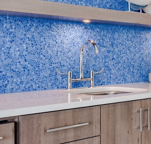 12 x 12 Blue Pebble Polished Glass Mosaic Tile - Blue Pebble Tile ...