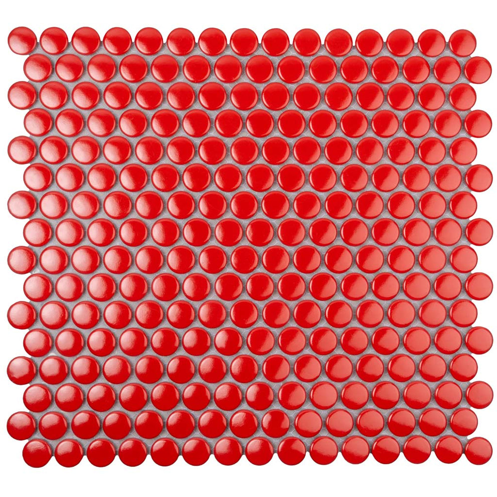 1x1 Cirkel Glossy Red Porcelain Penny Round Tile - Red Penny Tiles- Red ...