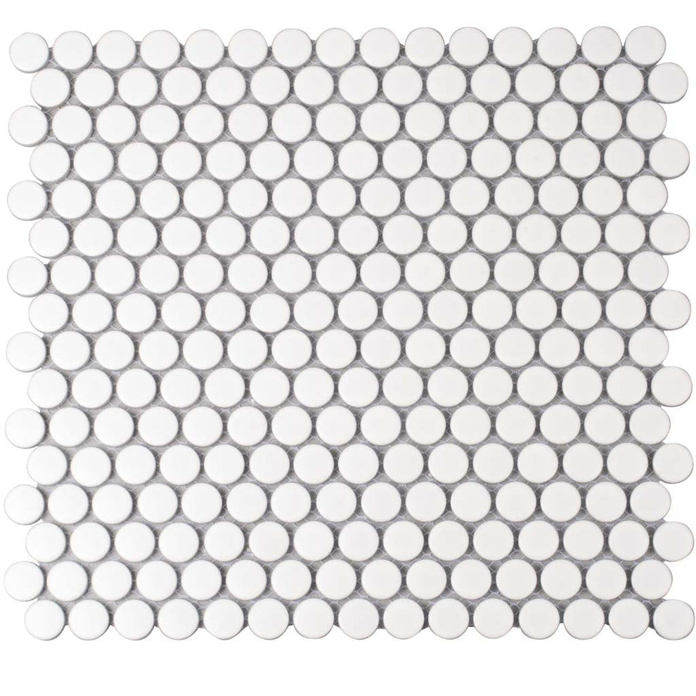 Pearl White Porcelain Penny Round Tile – Matte Finish for Walls ...